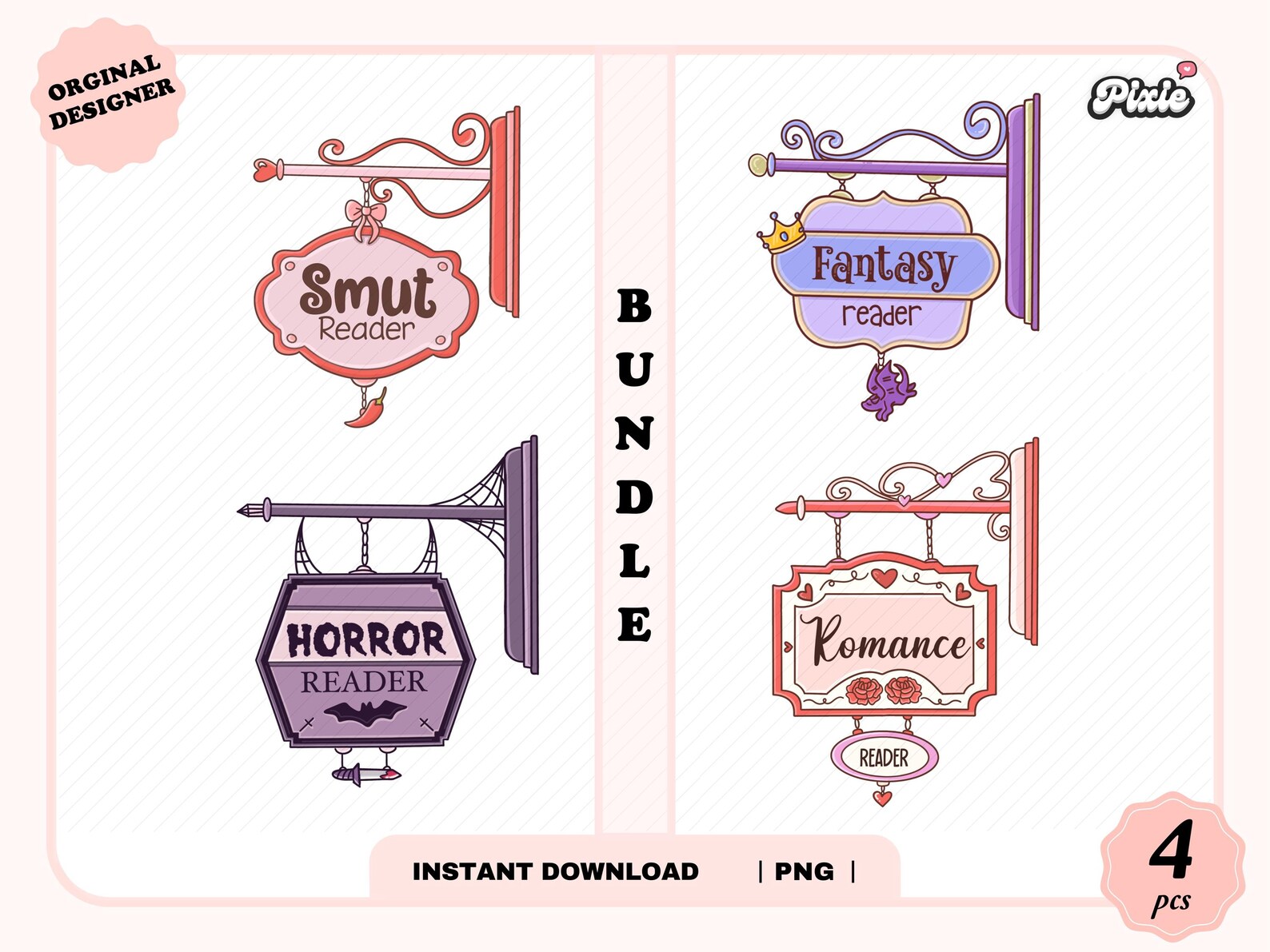 Bookstore Sign Bundle PNG, Cute Trendy Aesthetic Popular Fantasy Horror ...