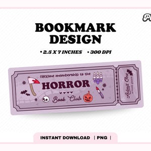 Horror Book Club Ticket Bookmark PNG, Cute Trendy Aesthetic Horror ...