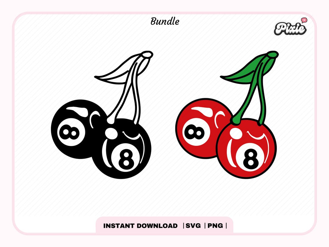 Trendy Retro 8 Ball Cherries Red Black SVG PNG Bundle, Trendy Cute ...