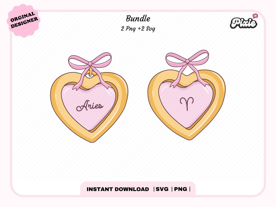 Aries Zodiac Sign Initial Heart Locket SVG PNG, Cute Trendy Aesthetic ...