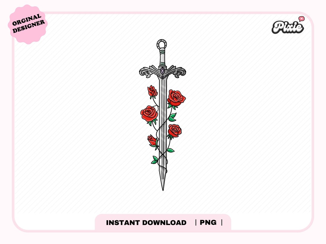 Red Roses and Sword PNG, Cute Trendy Romance Romantasy Fantasy Sword ...