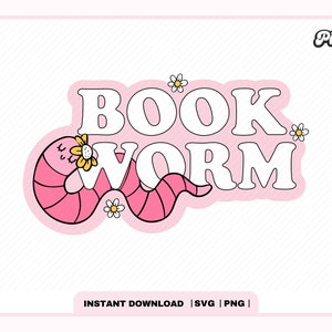 Cute Pink Bookworm SVG PNG, Cute Trendy Popular Creative Bookish Svg ...