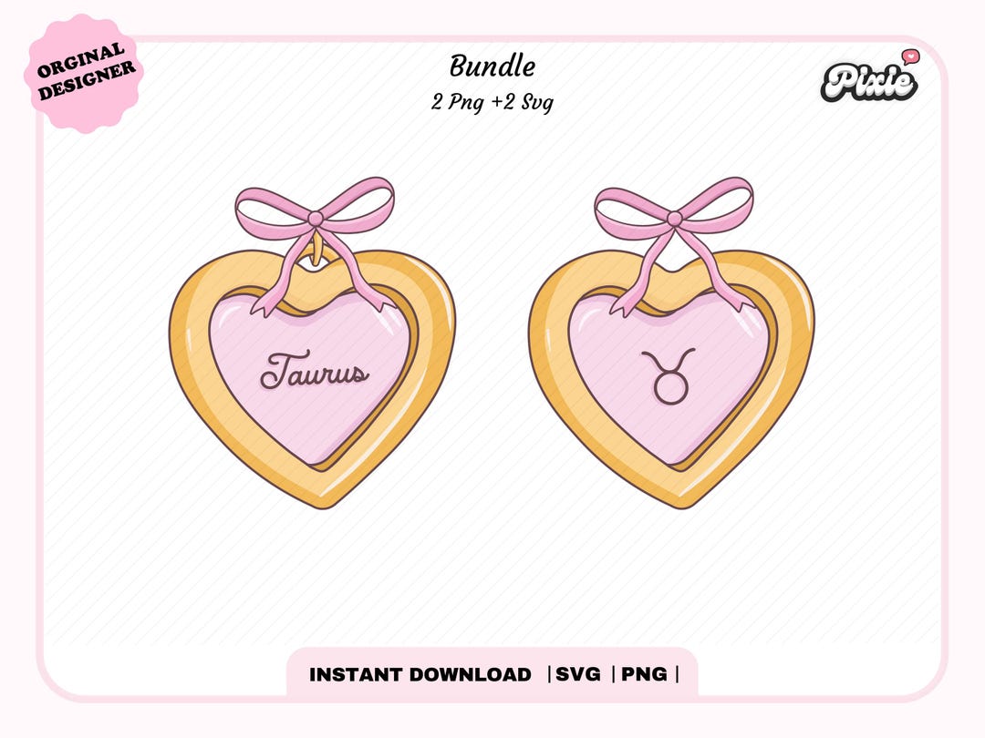 Taurus Zodiac Sign Initial Heart Locket SVG PNG, Cute Trendy Aesthetic ...