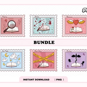 Bookish Stamp Bundle PNG, Cute Trendy Aesthetic Bookish Fantasy Romance ...