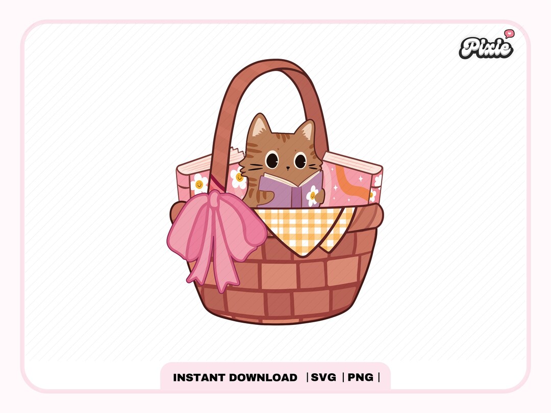 Cute Bookish Cat Hamper SVG PNG, Cute Trendy Popular Creative Bookish ...