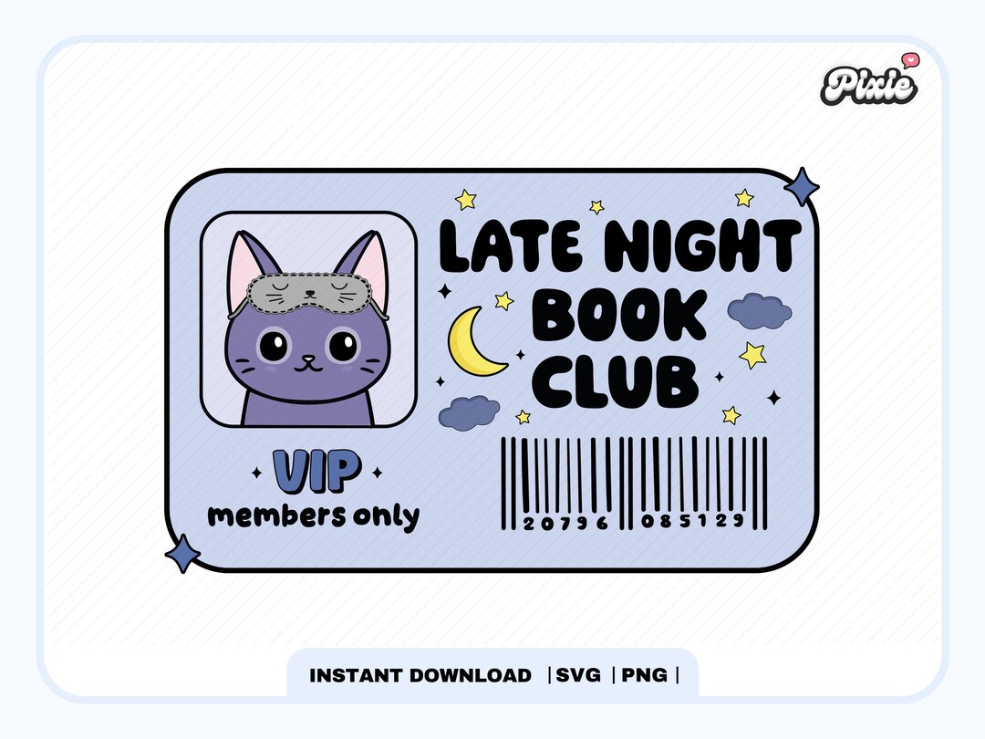 Late Night Book Club Library Card SVG PNG, Cute Trendy Popular Creative ...
