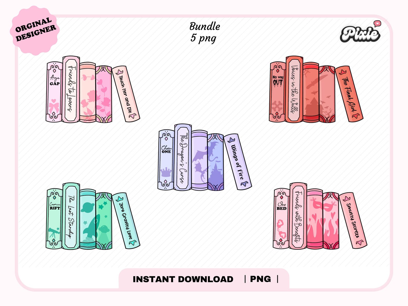 Bookstack Bundle PNG, Cute Trendy Aesthetic Fantasy Romance Horror Sci ...