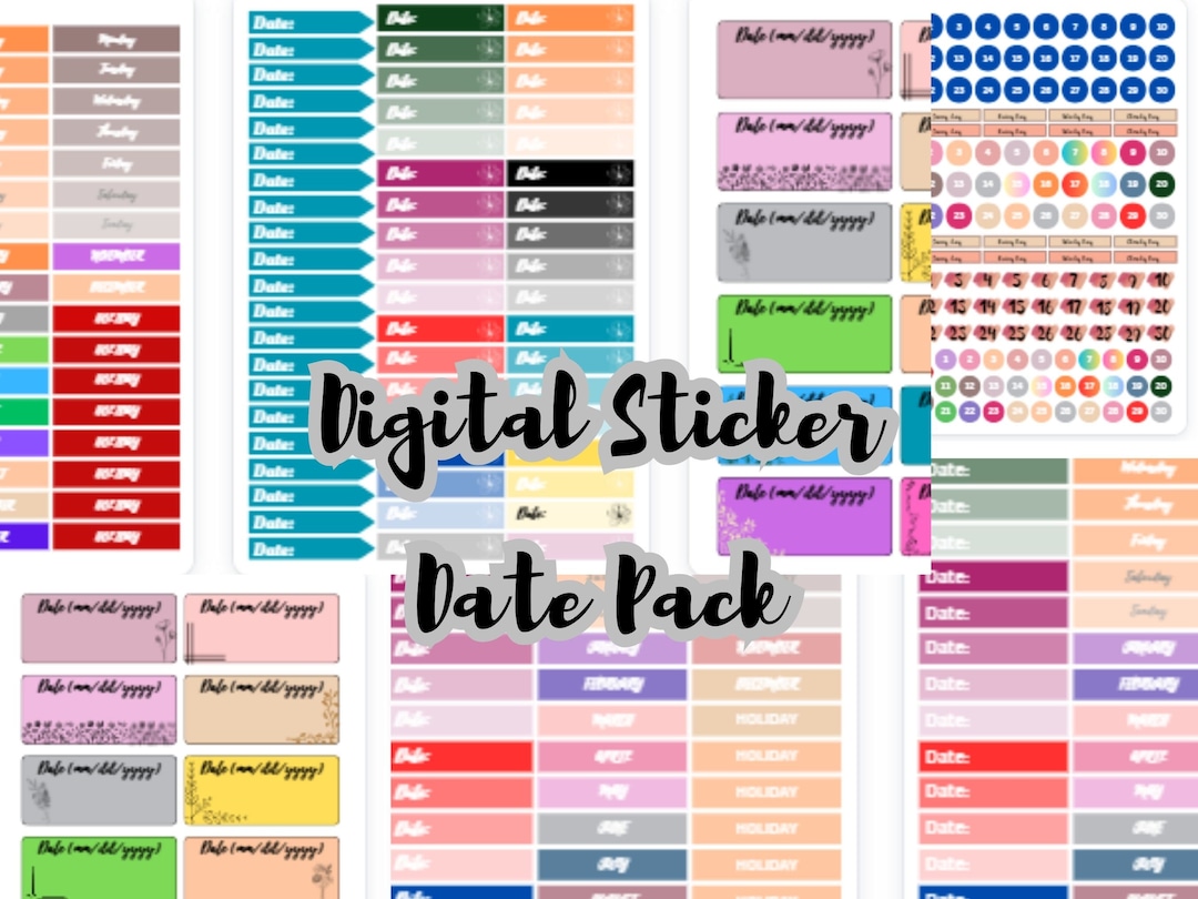 Digital Sticker Date Printable Date Stickers Day Month Date Digital ...
