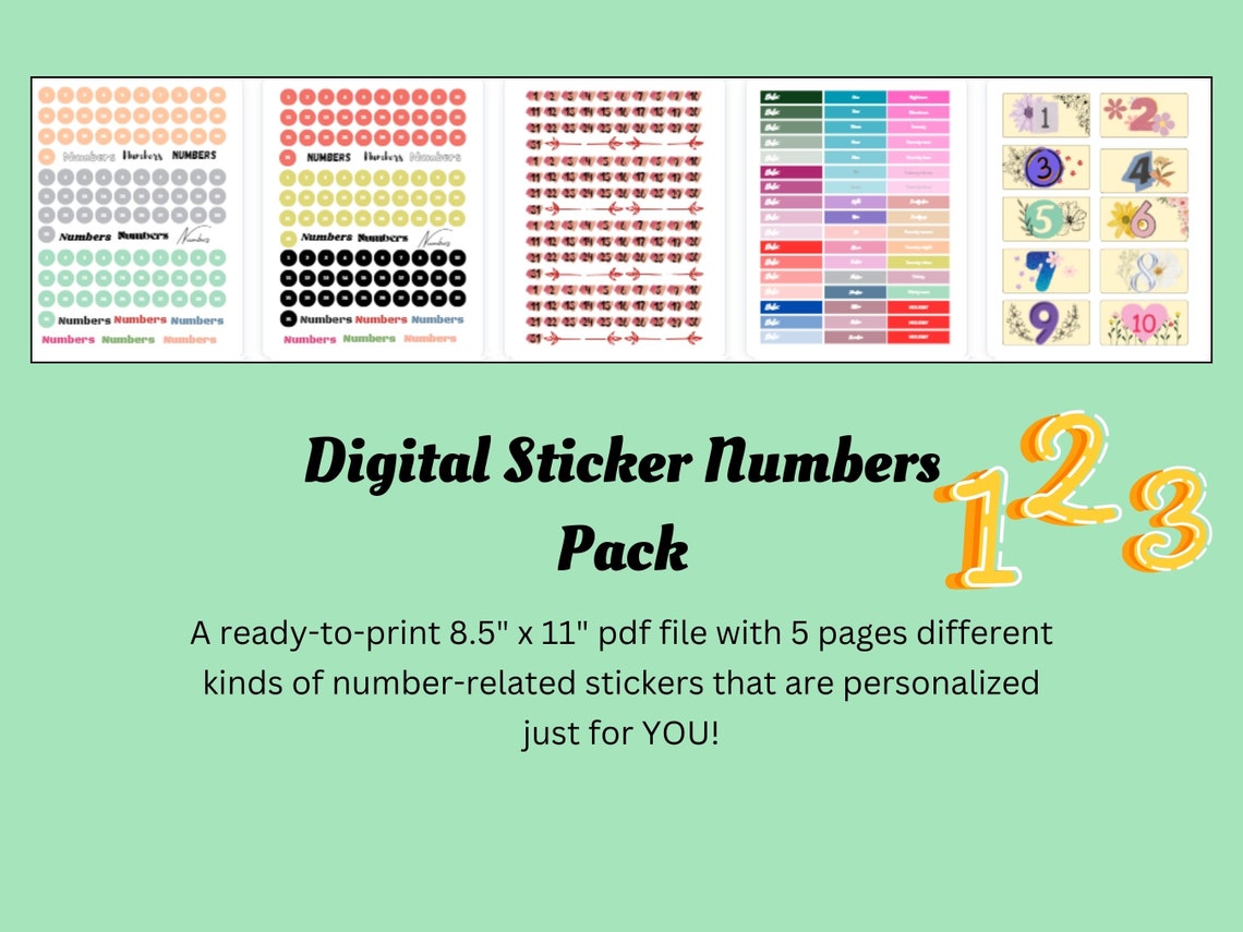 Digital Sticker Numbers Sheets Printable Days Dates Sticker Bundle ...
