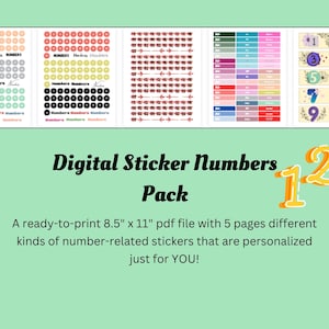 Digital Sticker Numbers Sheets Printable Days Dates Sticker Bundle ...