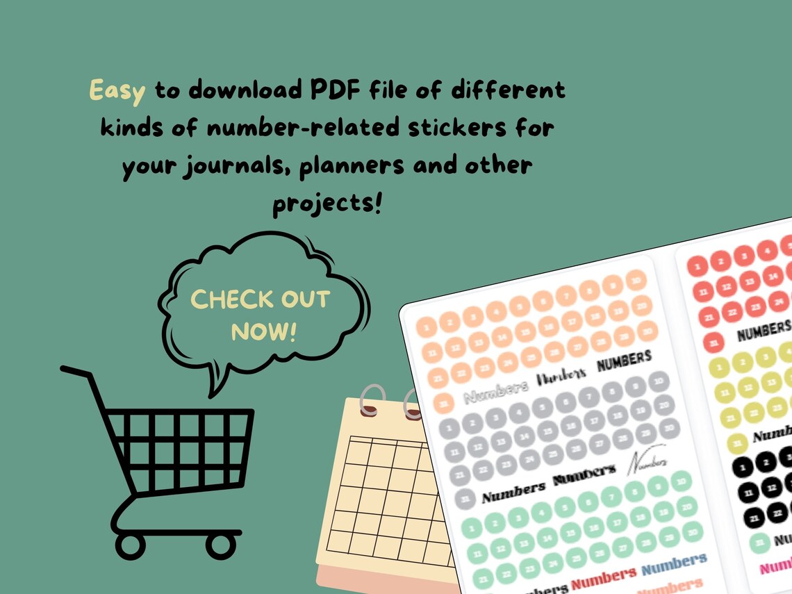 Digital Sticker Numbers Sheets Printable Days Dates Sticker Bundle ...