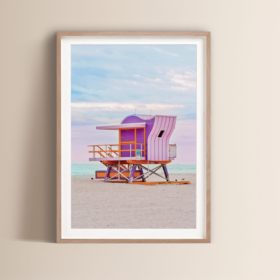 Pink Lifeguard Station Surf Poster, Beachy Room Decor, Teen Room Decor ...