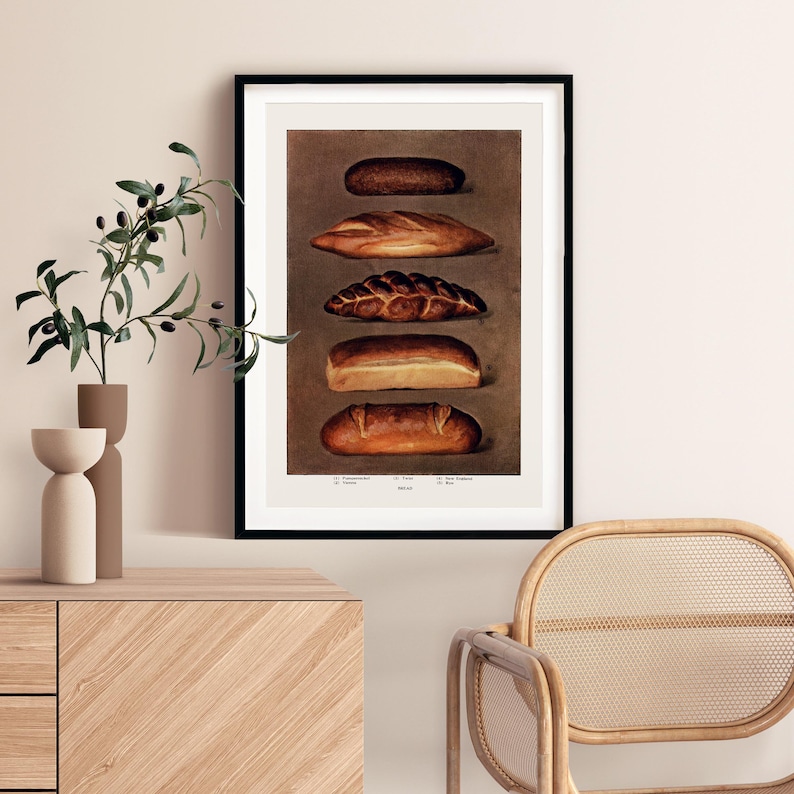 Vintage Bread Print Painting | Kitchen Art | Framed Bread Art | Bread ...