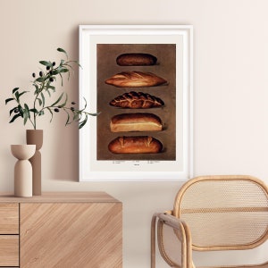 Vintage Bread Print Painting | Kitchen Art | Framed Bread Art | Bread ...