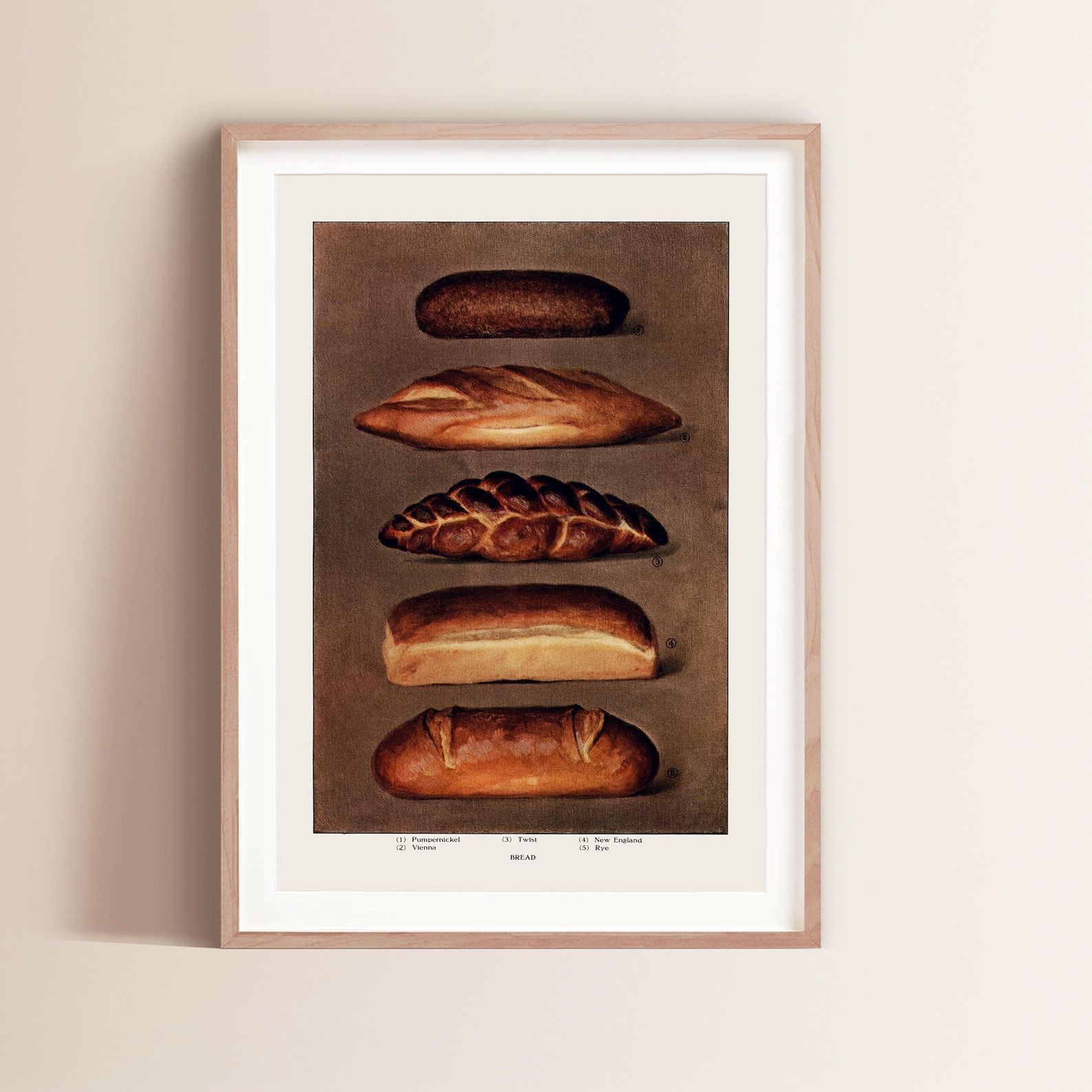 Vintage Bread Print Painting | Kitchen Art | Framed Bread Art | Bread ...