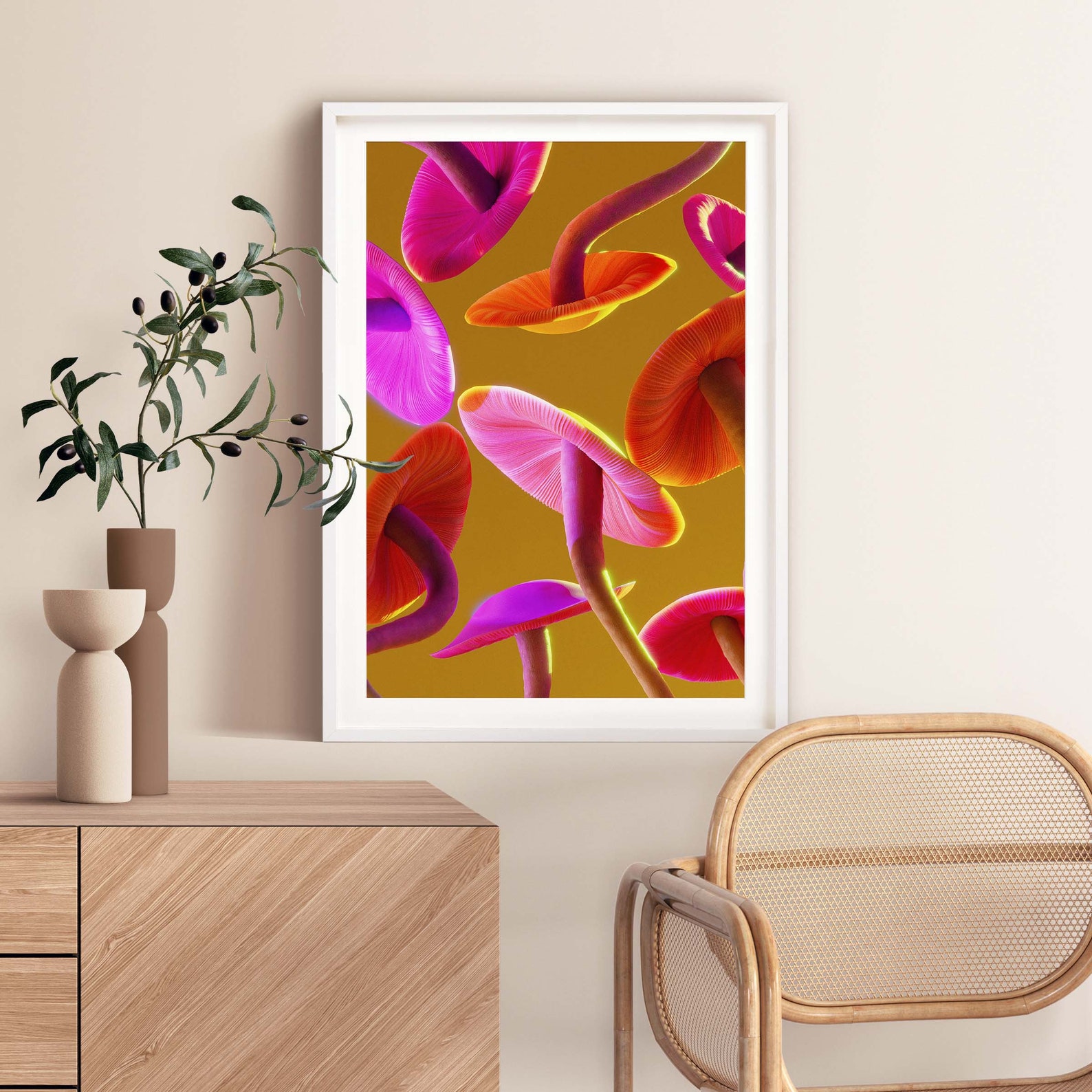 Magic Mushroom Wall Art, Retro Shrooms Art Print, Trendy Mushroom ...