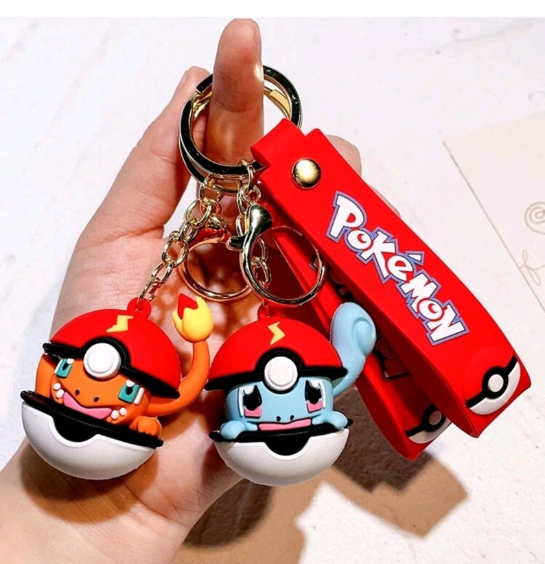 Pokemon Pokeball Keychain Pikachu, Squirtle, Bulbasaur, Eevee Figure ...