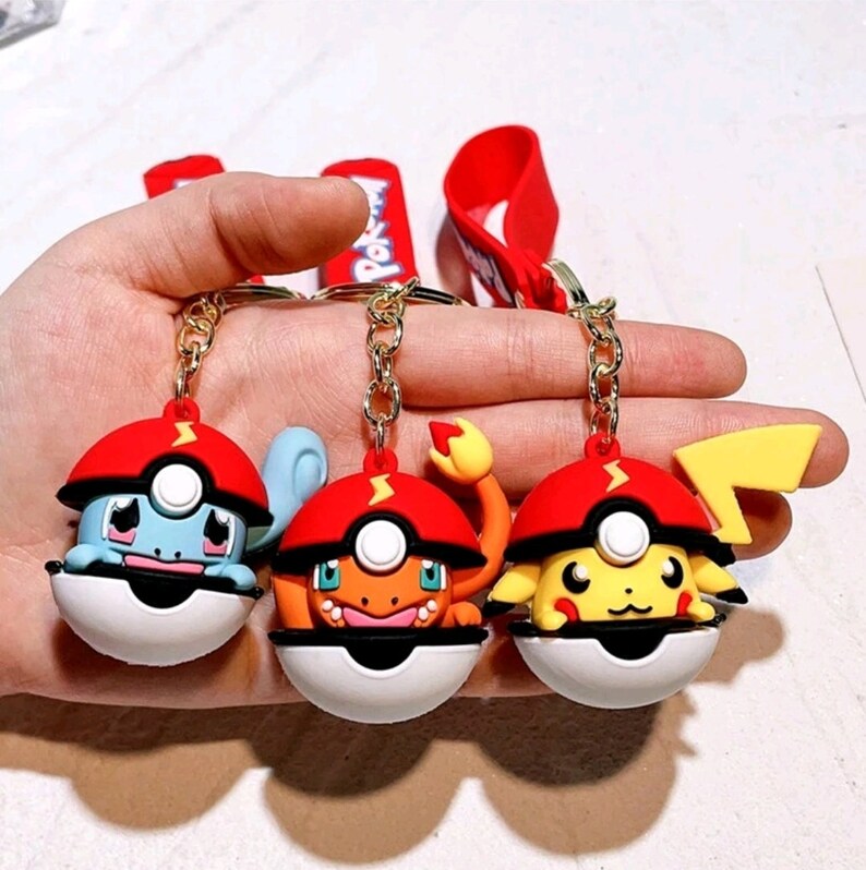 Pokemon Pokeball Keychain Pikachu, Squirtle, Bulbasaur, Eevee Figure ...