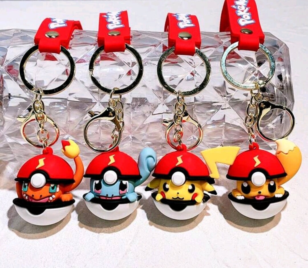 Pokemon Pokeball Keychain Pikachu, Squirtle, Bulbasaur, Eevee Figure ...