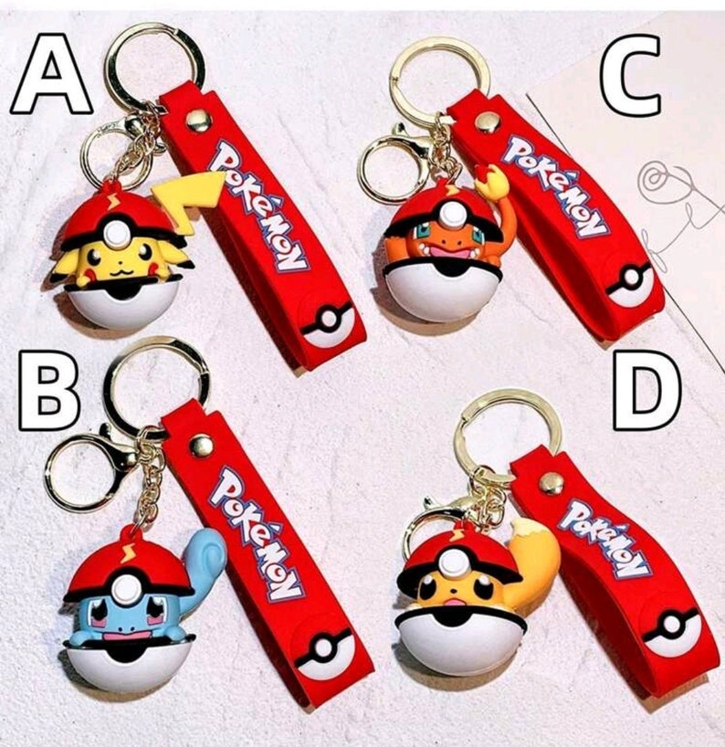 Pokemon Pokeball Keychain Pikachu, Squirtle, Bulbasaur, Eevee Figure ...
