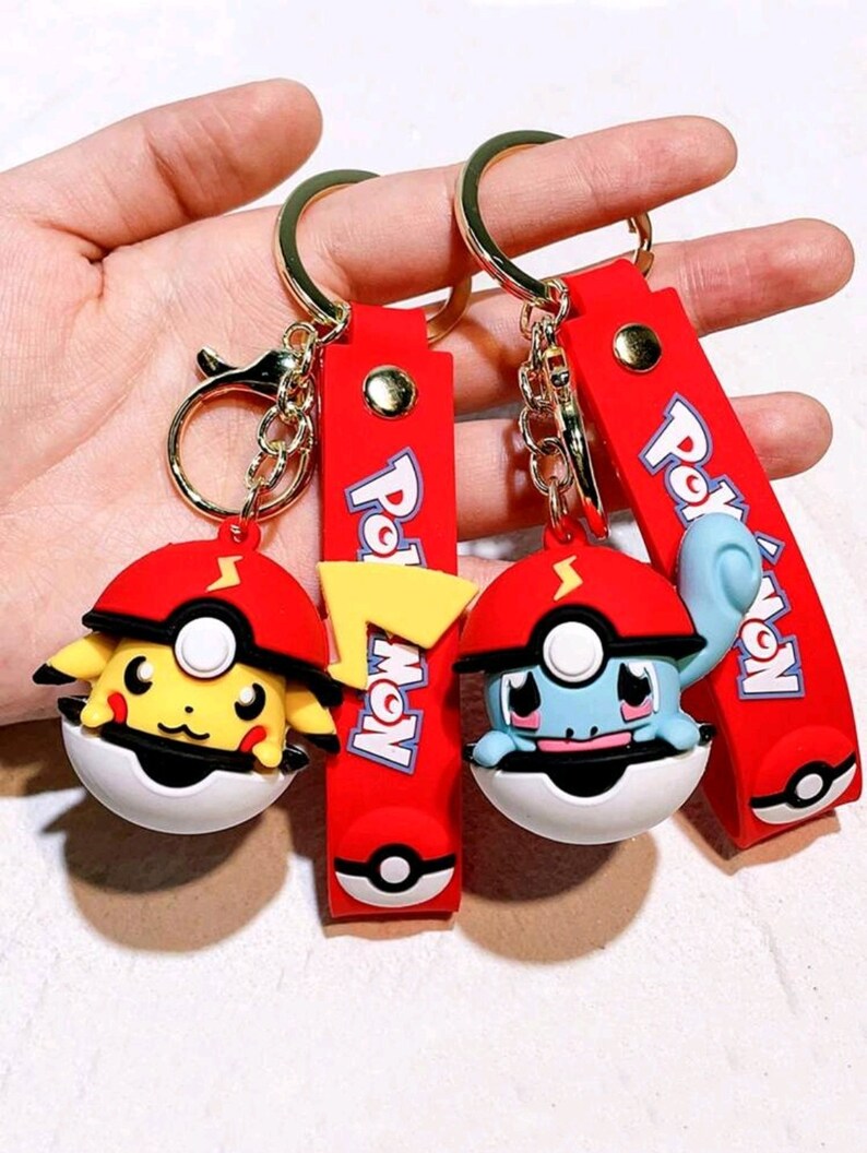 Pokemon Pokeball Keychain Pikachu, Squirtle, Bulbasaur, Eevee Figure ...