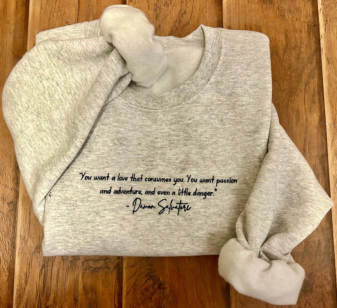 Vampire Diaries Embroidered Crewneck Damon Salvatore T Shirt Gifts for ...