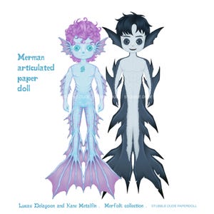 Set of 2 Printable Mermaid Articulated Paper Doll Download PDF ...
