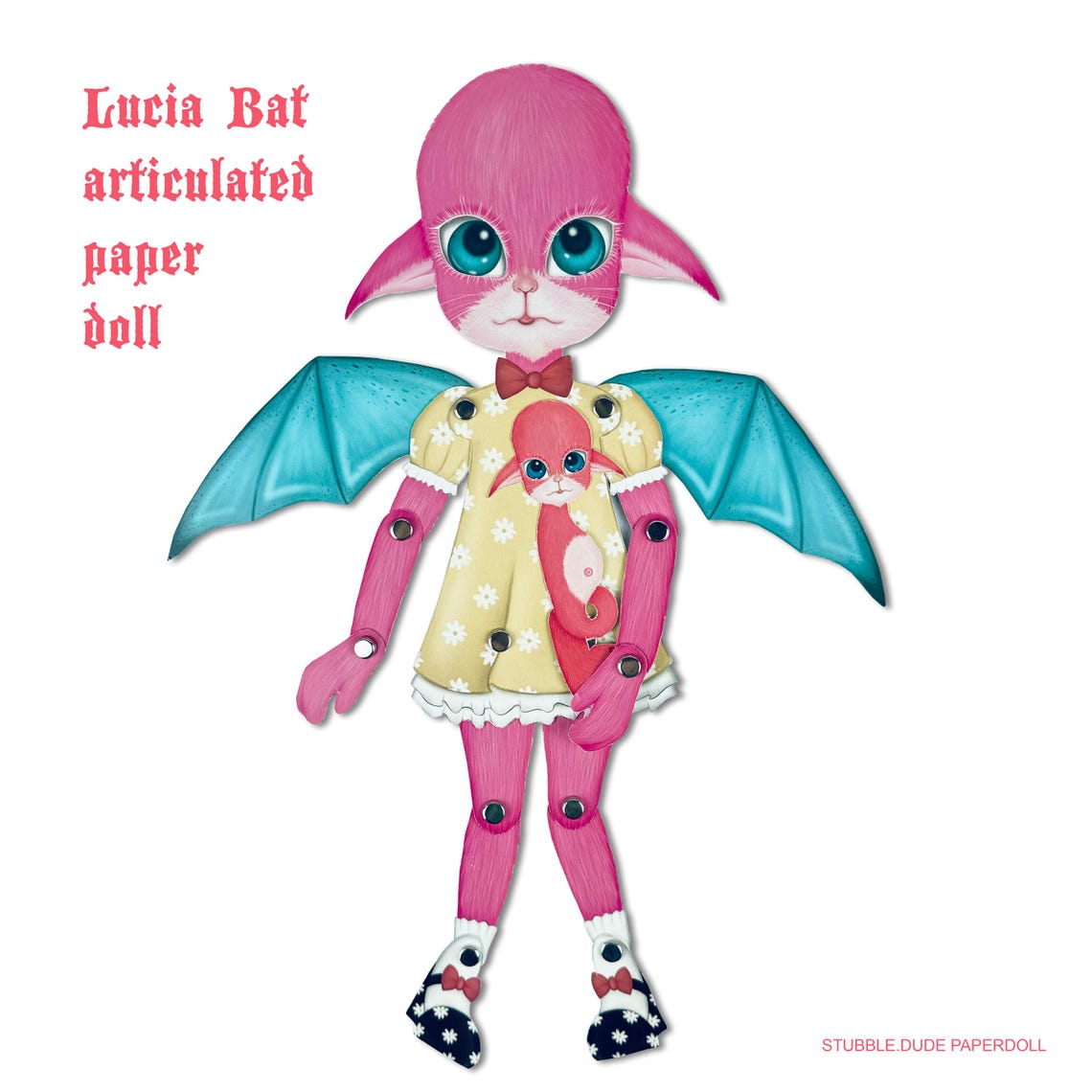 Printable Articulated Pink Bat Paper Doll Halloween Print and Assemble ...