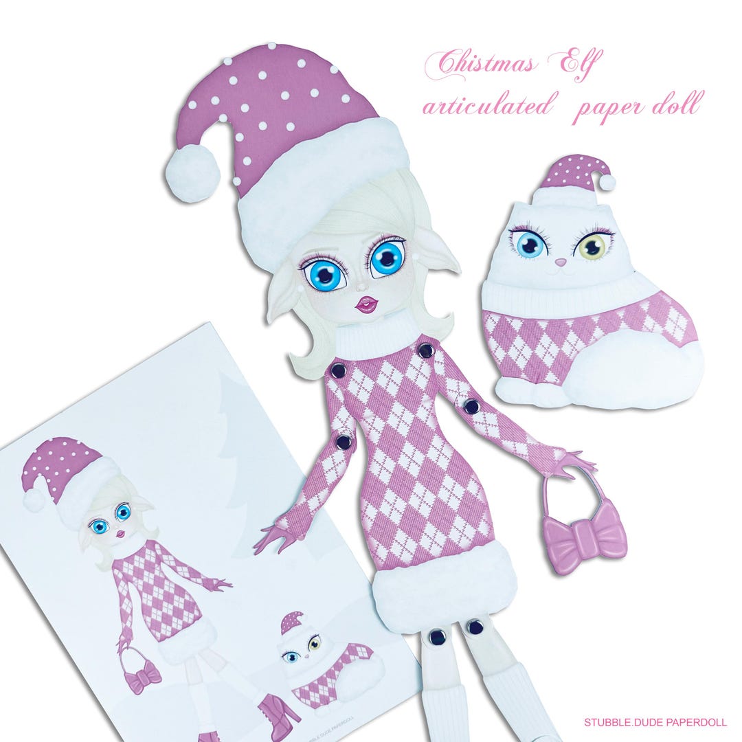 Printable Articulated Pink Elf Paper Doll Christmas Print and Assemble ...