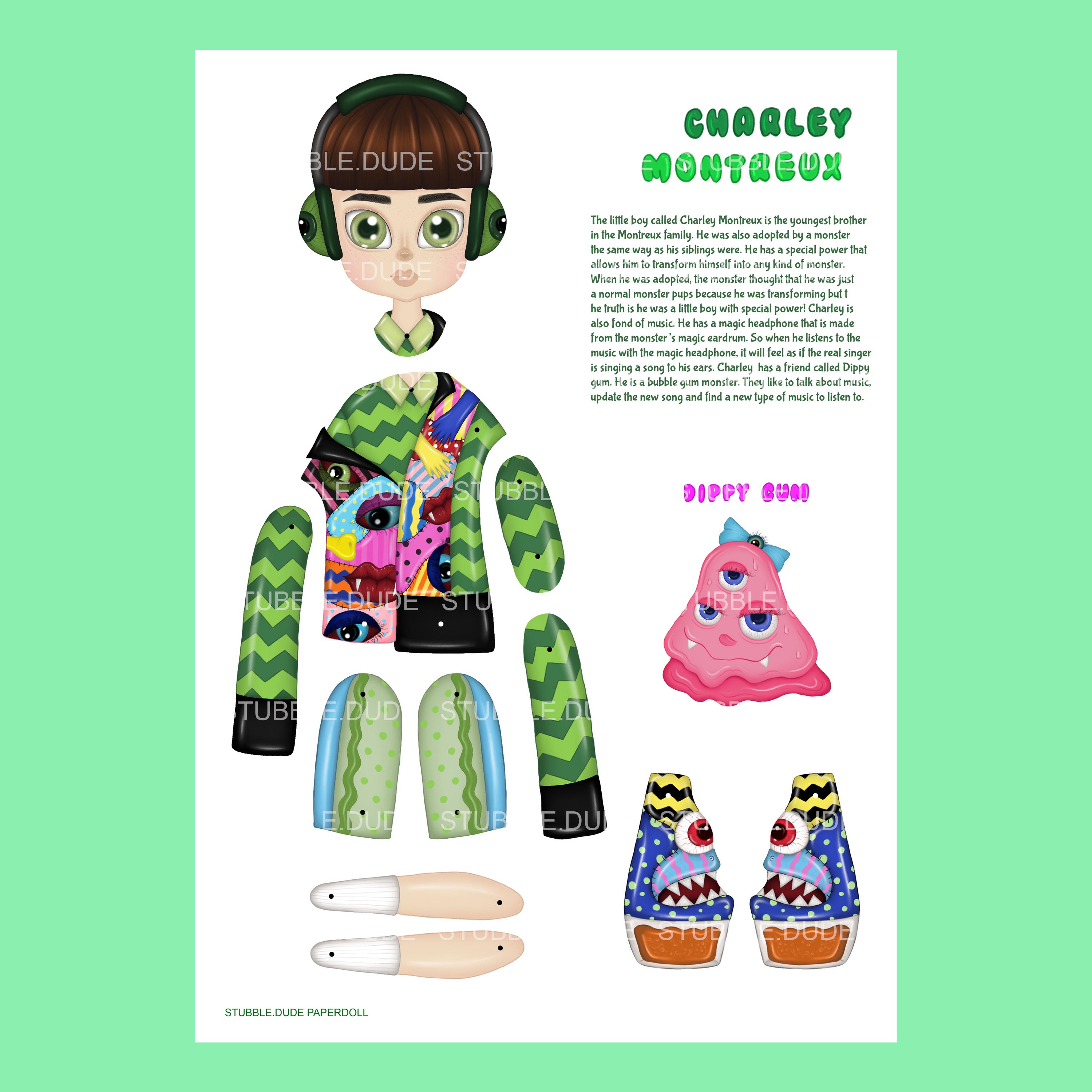Set of Printable Articulated Cute Girl Paper Doll With Monster Pet ...