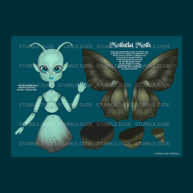 Printable Articulated Moth Fairy Paper Doll Halloween Print and ...