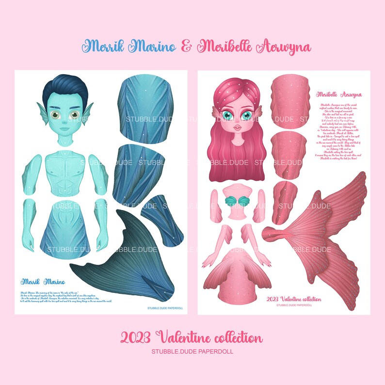 Set of 2 Printable Mermaid Articulated Paper Doll | Download PDF ...