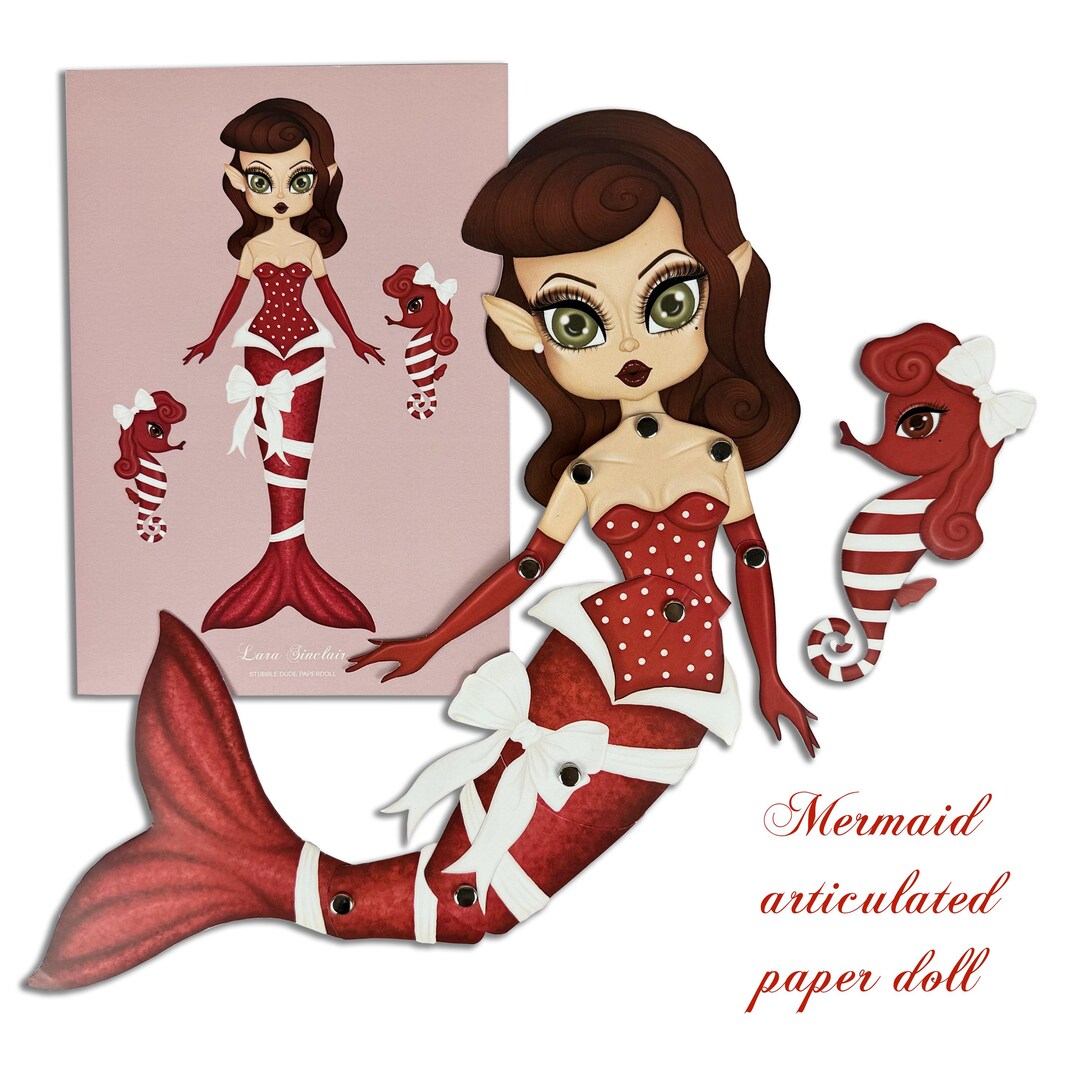 Printable Articulated Mermaid Paper Doll Christmas Print and Assemble ...