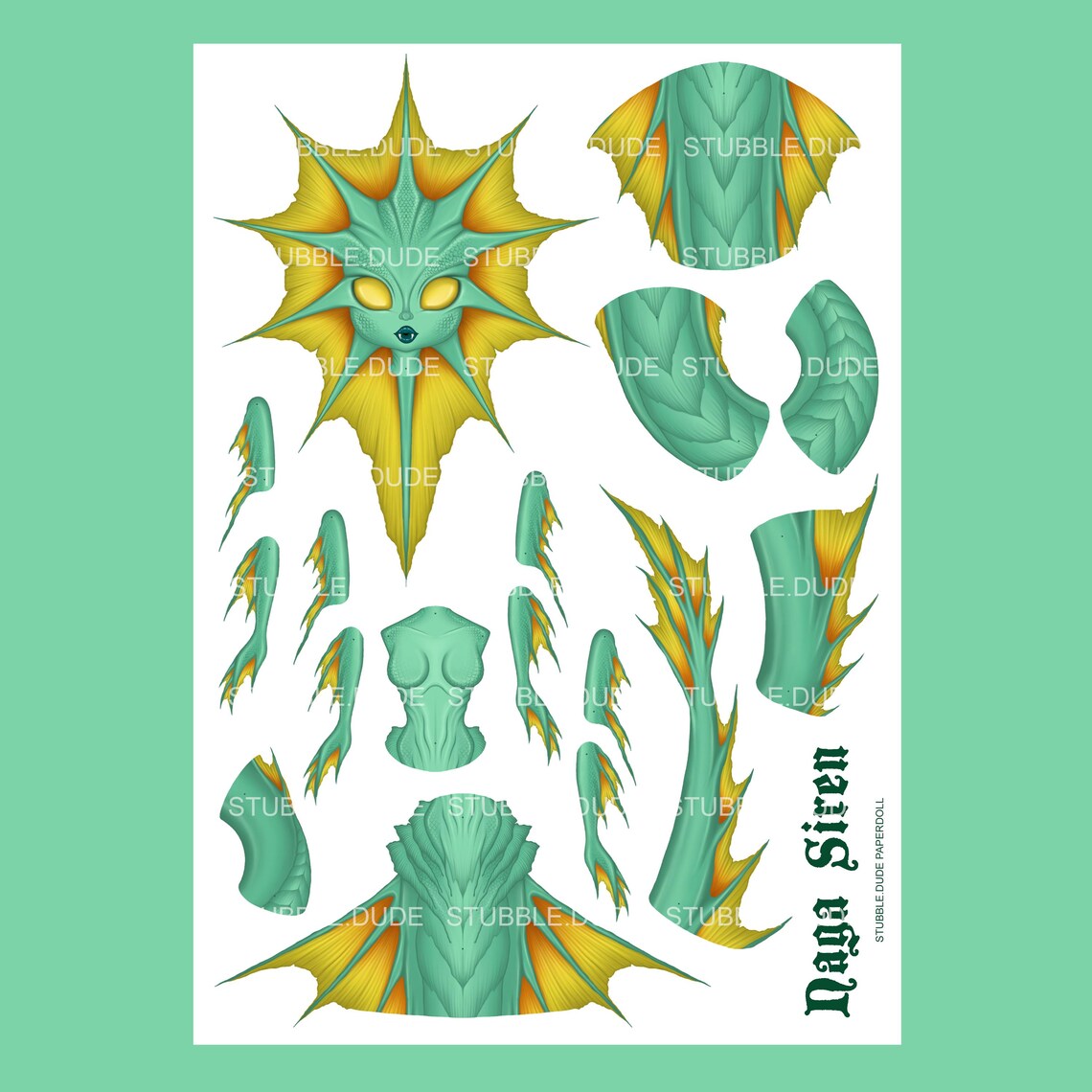 Printable Articulated Naga Siren Paper Doll Halloween Print and ...