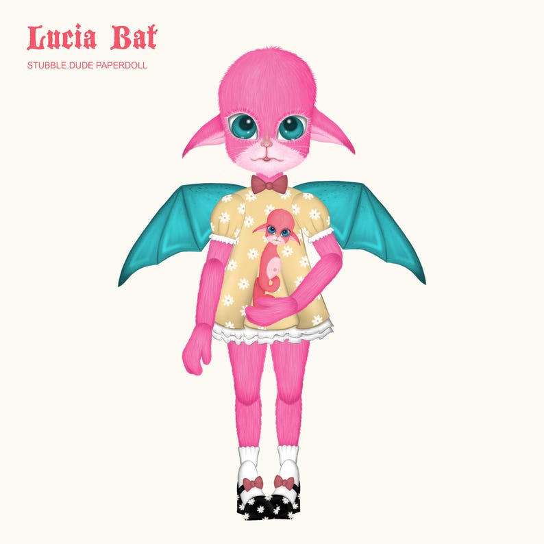 Printable Articulated Pink Bat Paper Doll Halloween Print and Assemble ...