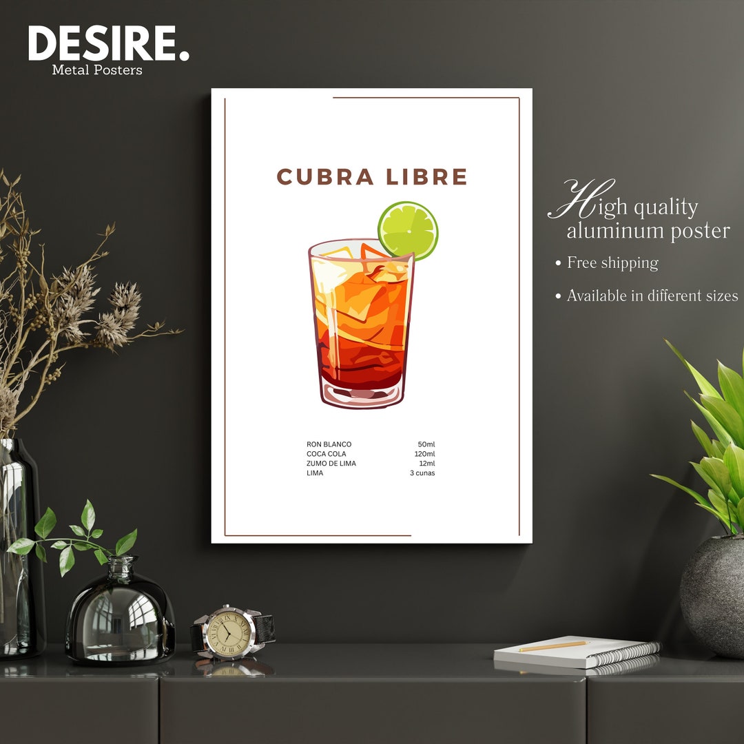 Cuba Libre Poster, Cocktail Poster Print, Cocktail Recipe Poster, Bar ...