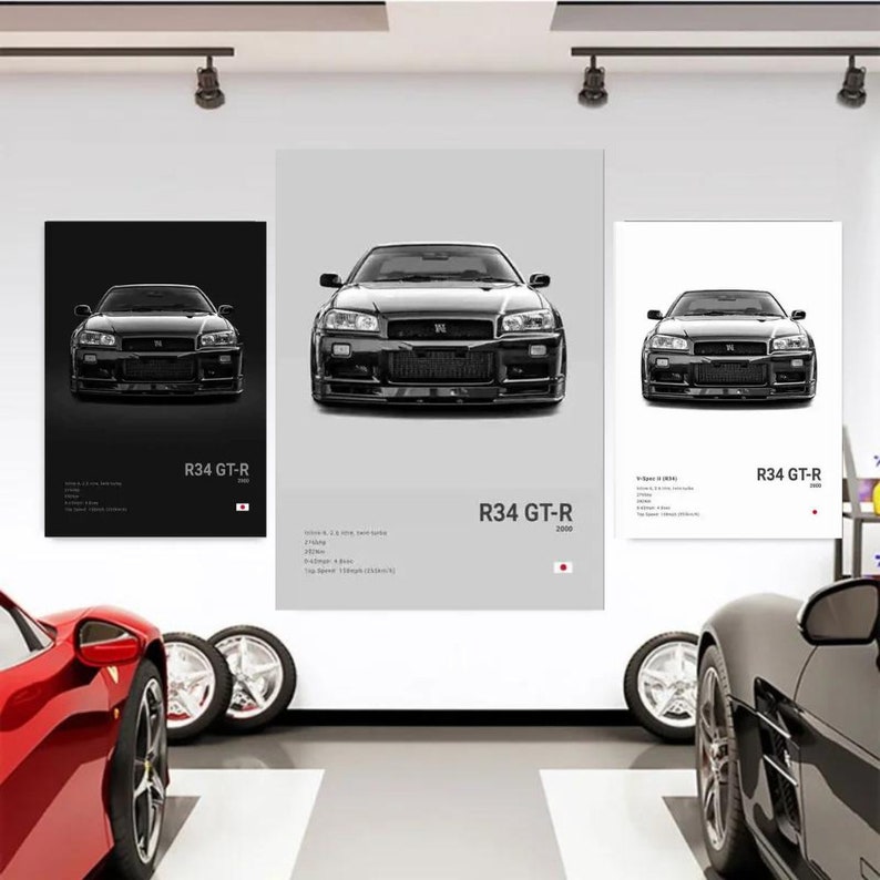 Car Poster 2000 Nissan Skyline R34 GT-R Car Poster Print Classic Car ...