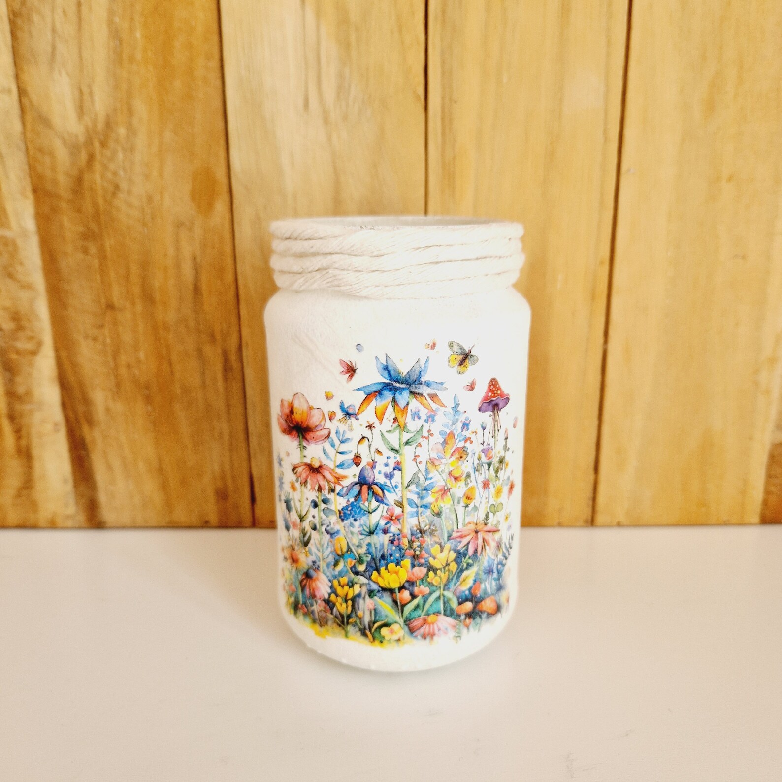 Decoupage Jar, Decoupage Lantern, Rustic Home Decor, New Home Gift ...