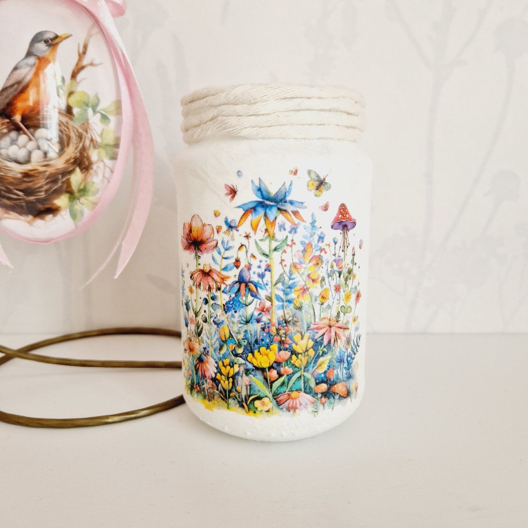 Decoupage Jar, Decoupage Lantern, Rustic Home Decor, New Home Gift ...