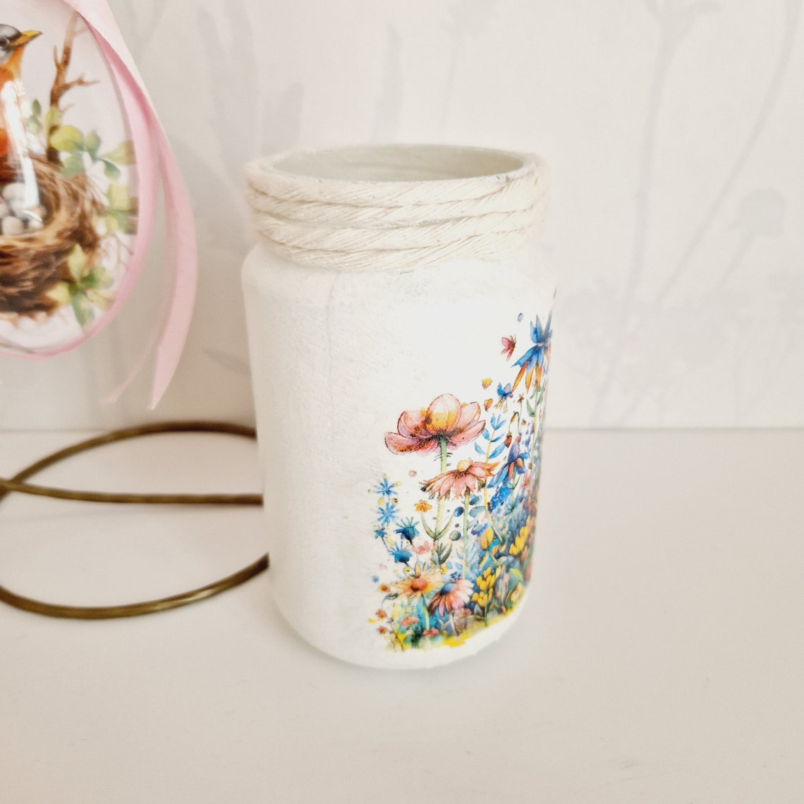 Decoupage Jar, Decoupage Lantern, Rustic Home Decor, New Home Gift ...