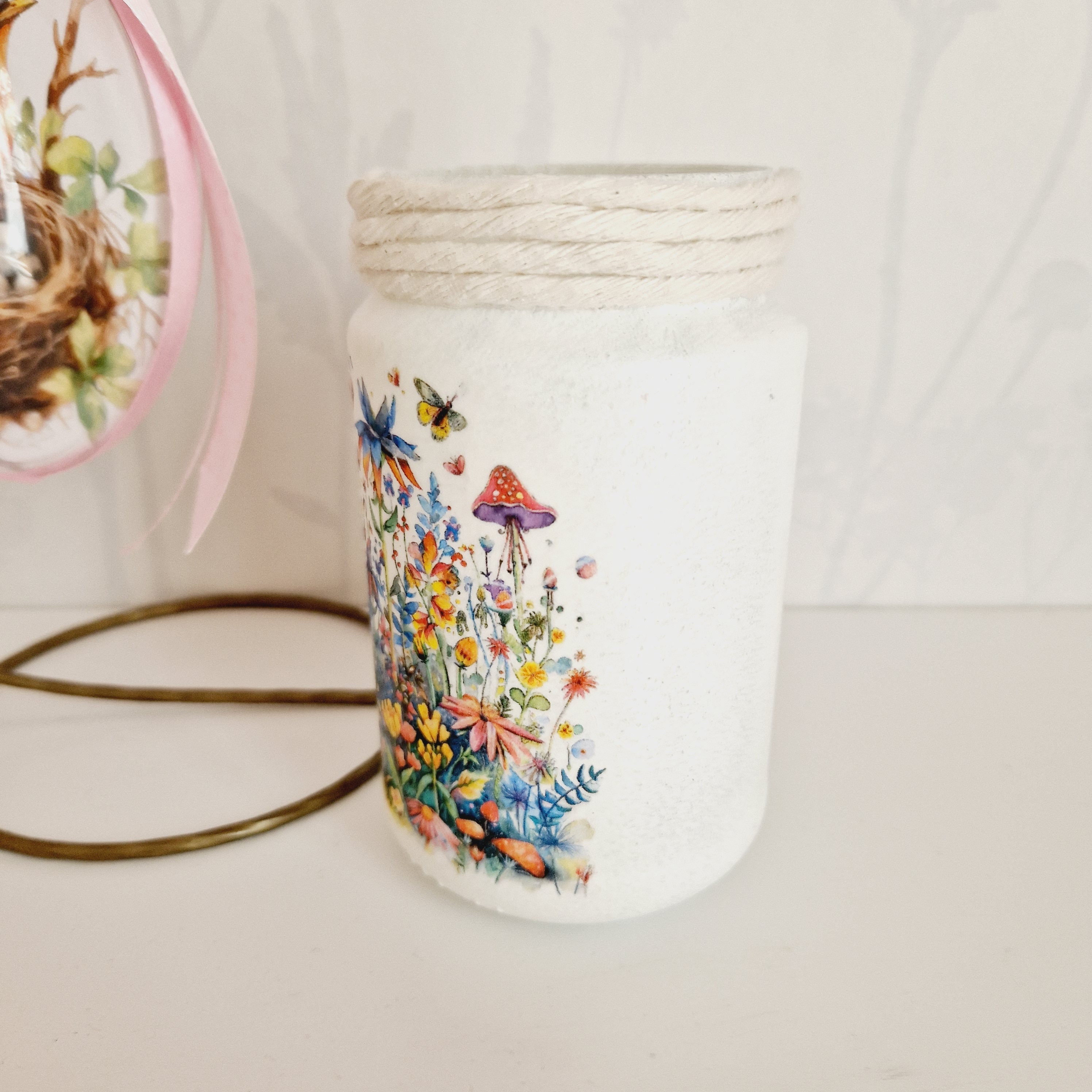 Decoupage Jar, Decoupage Lantern, Rustic Home Decor, New Home Gift ...