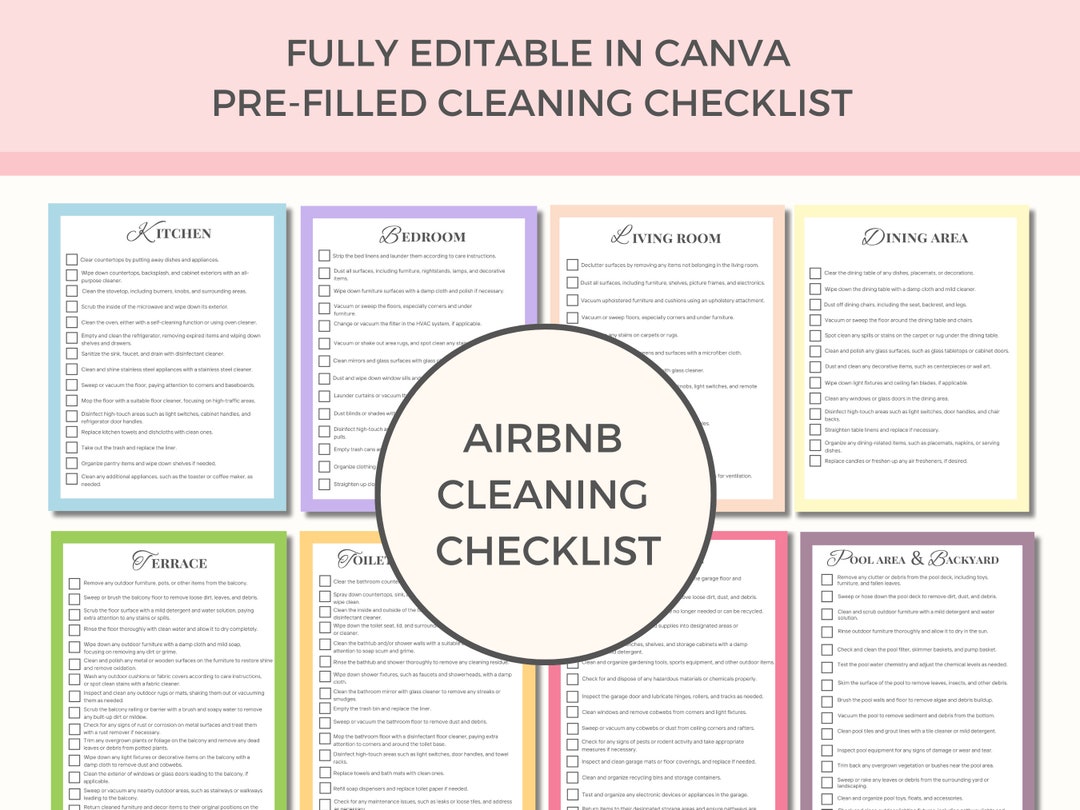 Airbnb Cleaning Checklist | Editable Airbnb Canva Template | Cleaning ...