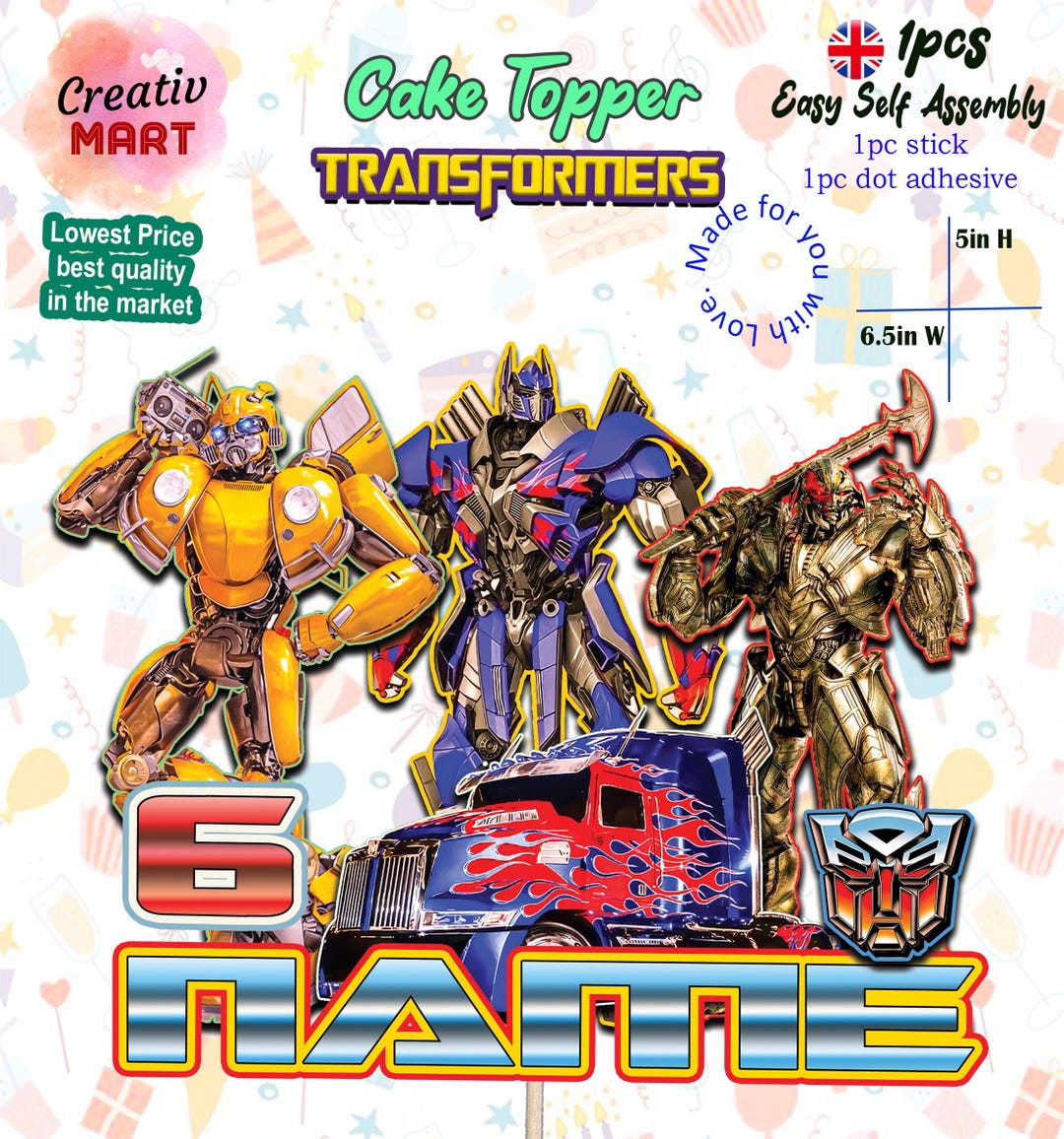 Transformers Cake Topper, Personalized Cake Topper for Birthday ...