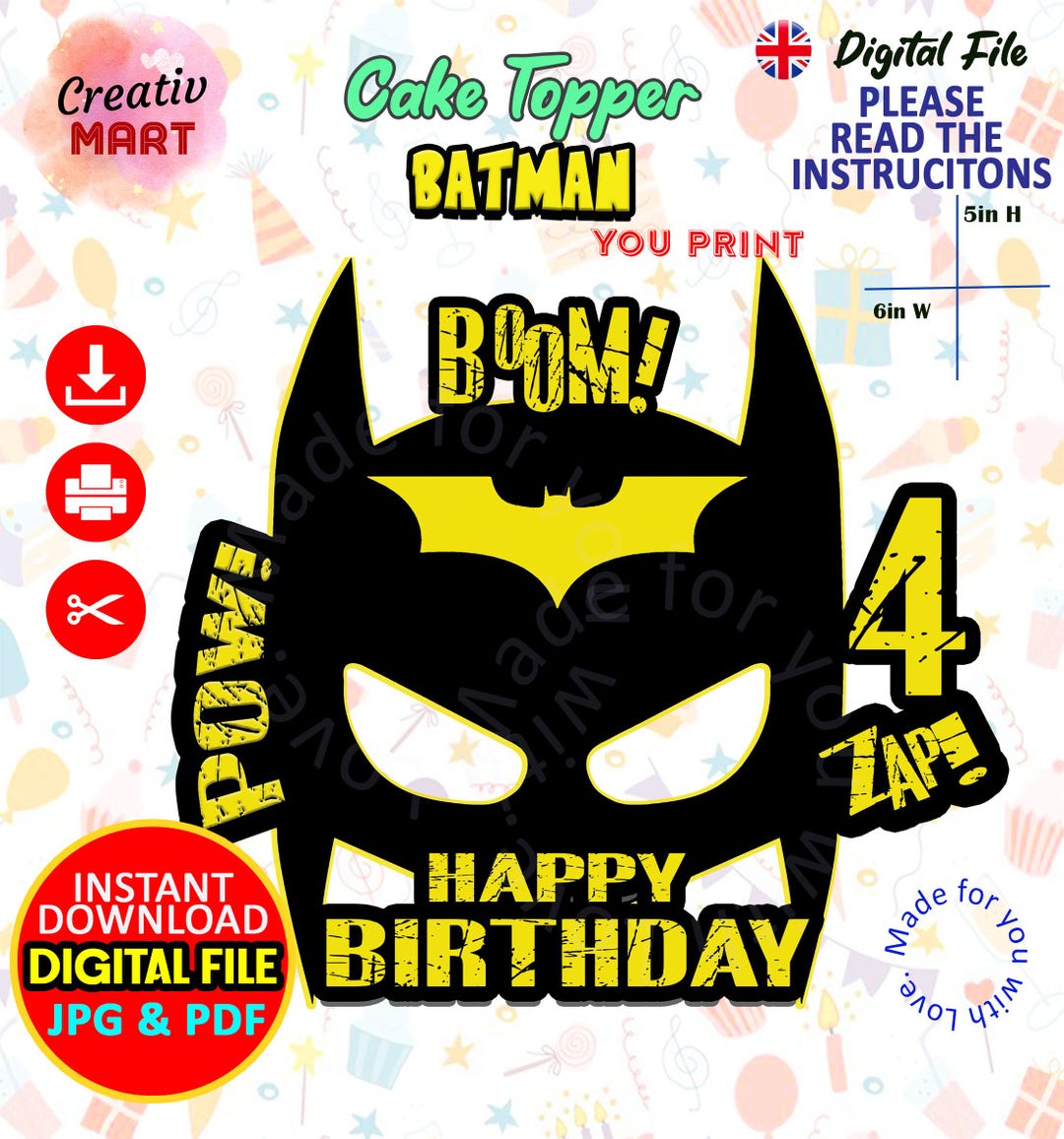 DIGITAL File BATMAN Cake Topper, Custom SUPERHERO Avengers Cake Topper ...