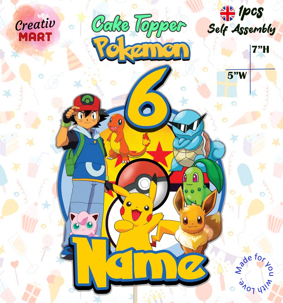 Personalized Pokemon Cake Topper, Pokemon Birthday Party Cake Topper ...