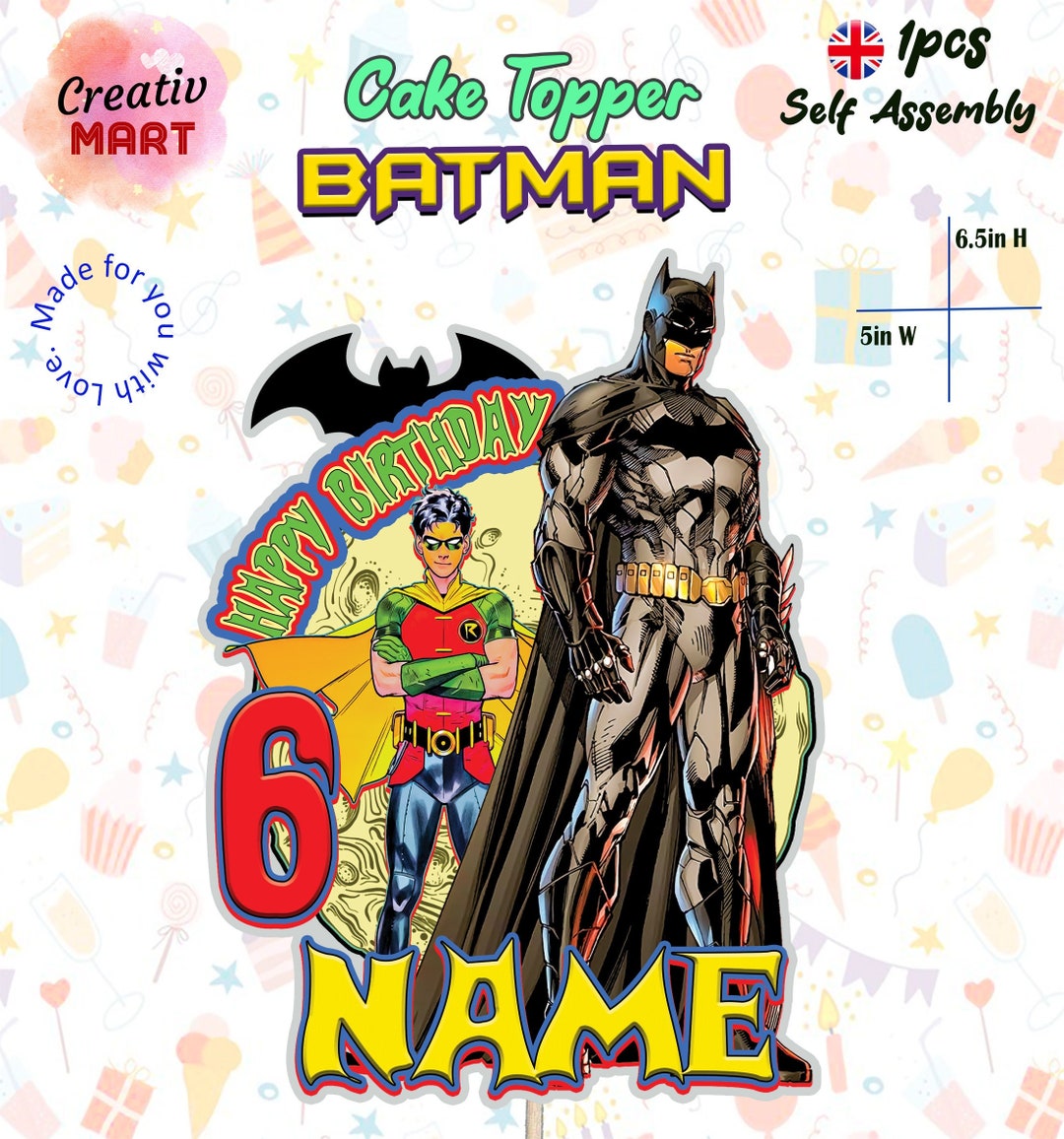 BATMAN ROBIN Cake Topper Personalized, SUPERHERO Cake Topper, Birthday ...