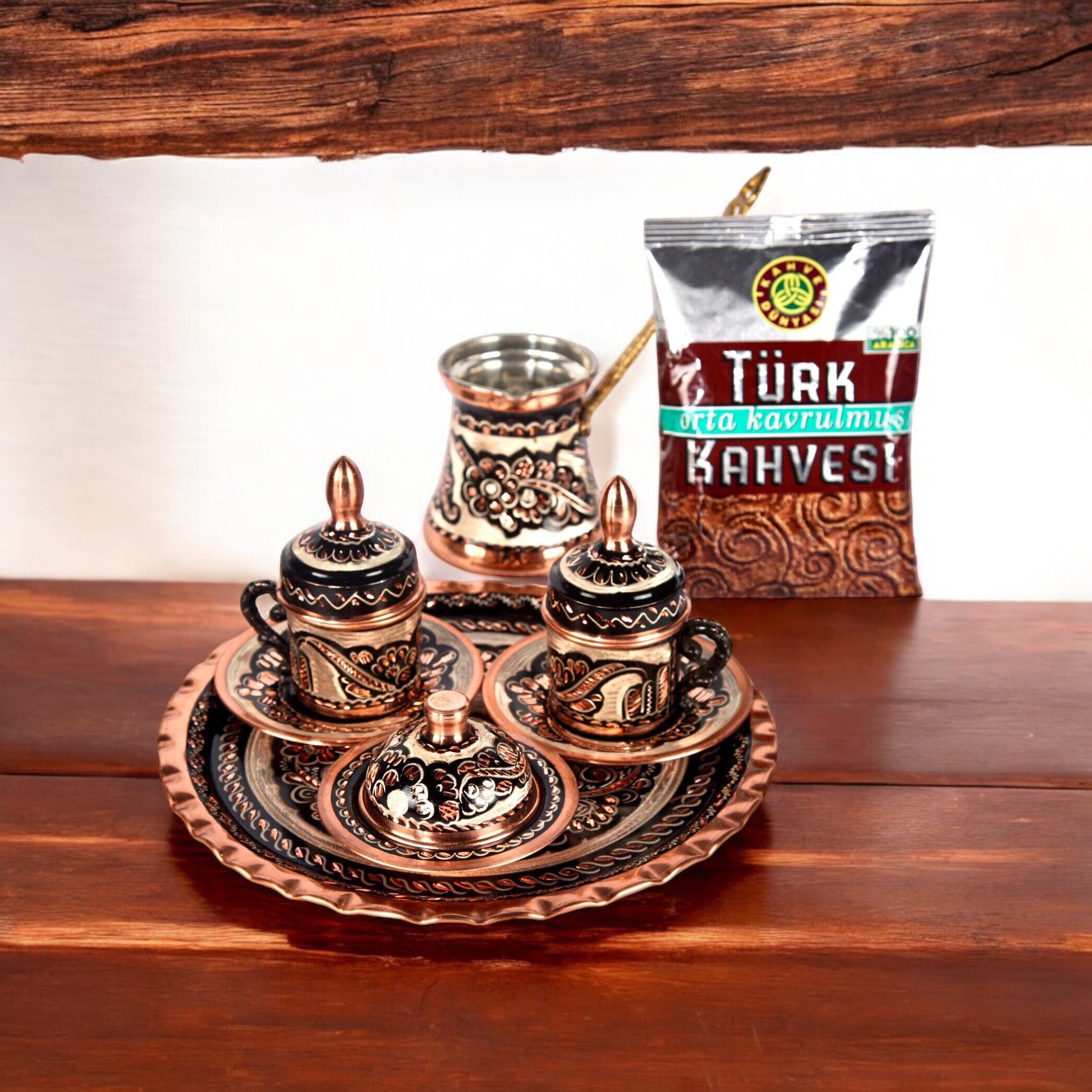 Traditional Copper Turkish Coffee Set of 2, Hand Crafted Vintage Coffee ...