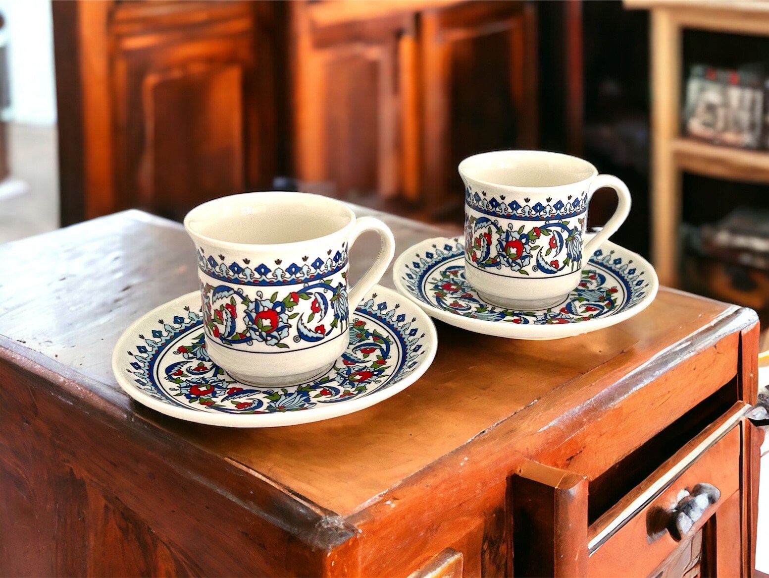 Porcelain Turkish Coffee Set of 2, Porcelain Espresso Cups and Saucers ...