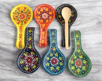 14 Color Ceramic Spoon Rest, Handmade Pottery, Spoon Rest, Kitchen ...