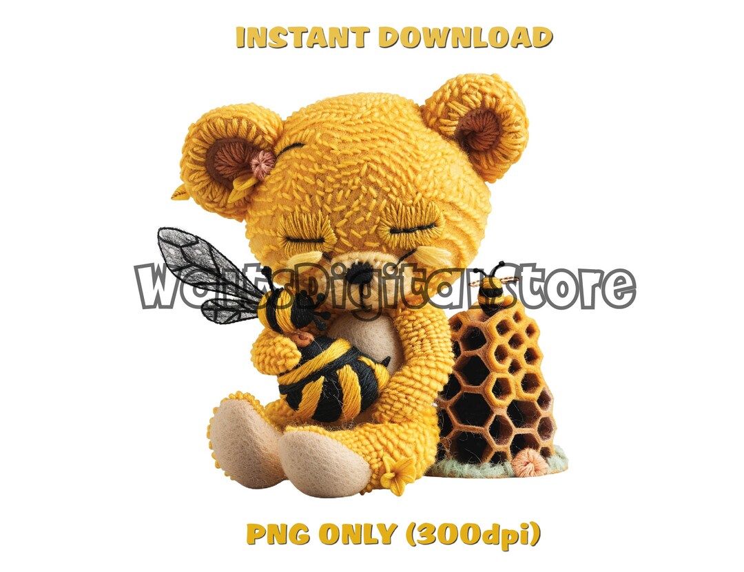 Cute Honey Bee and Teddy Bear PNG, Honey Bear Clipart, Sleeping Bear ...